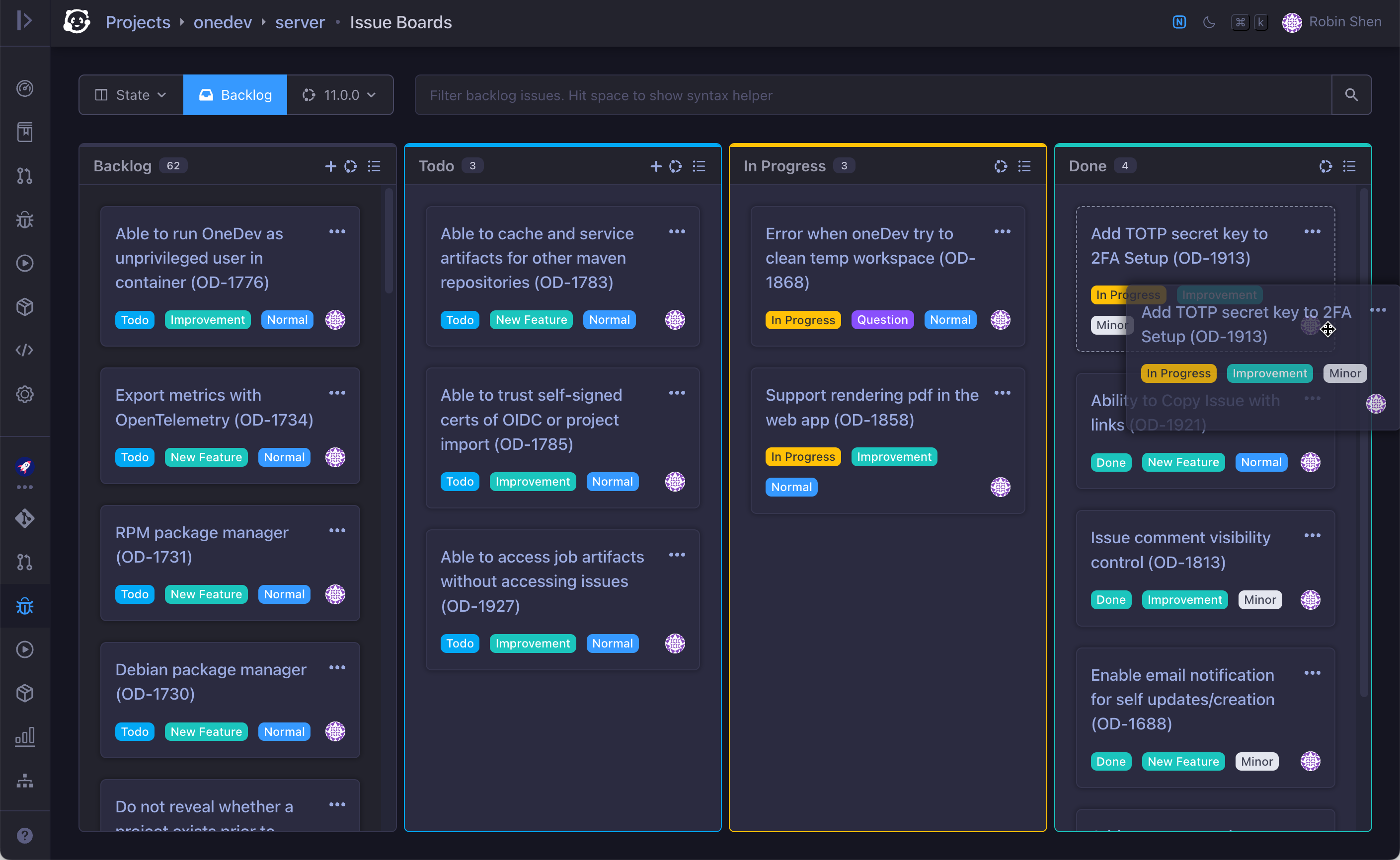 Working with Boards and Iterations | OneDev Documentation